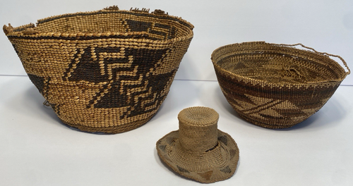 Group of 3 Native American Broken Baskets- Hupa Area, Tlingit and Pit ...