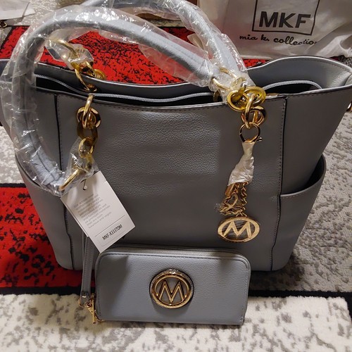 MFK Collection by Mia K Tote Bag & Wristlet Vegan Leather Gray NWT 🔥🔥🔥 ...