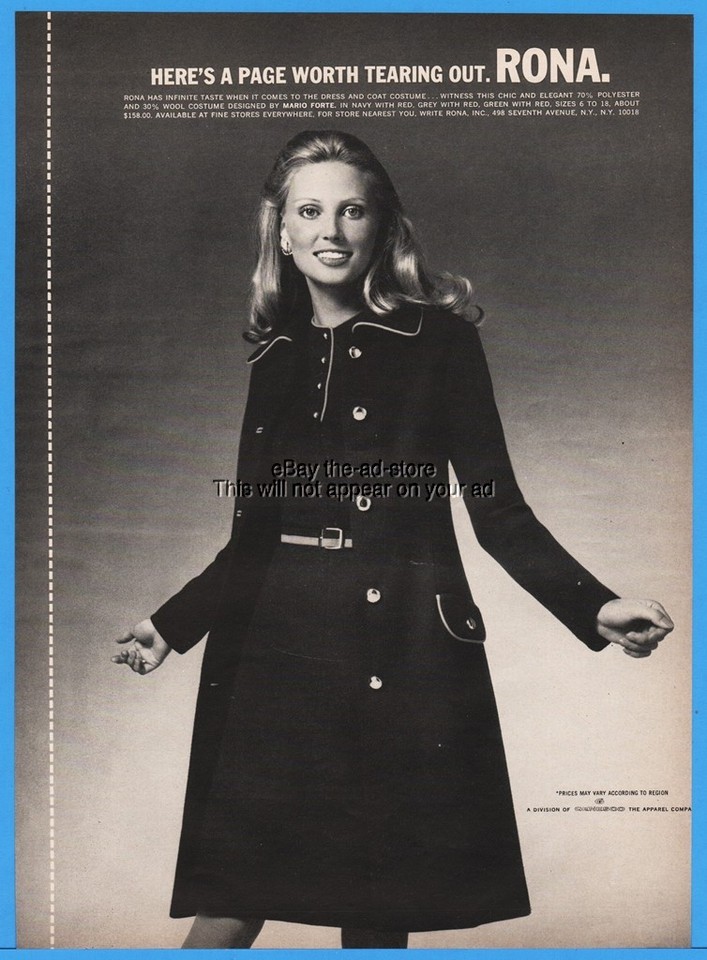 1973 Rona Dress & Coat Suit Genesco Apparel Womens Fashion Clothing Ad | eBay