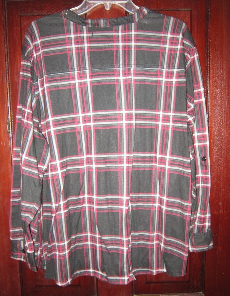 French Laundry Plus 2X Knit Top Shirt Blouse Plaid Print Beaded Popover ...