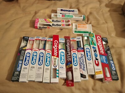 Lot Of 14 Vintage Toothbrushes + Proxabrushes + Extras Mainly Oral-B ...
