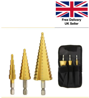 3 Pcs Large HSS Steel Step Cone Drill Titanium Bit Set Hole Cutter 4-12 ...