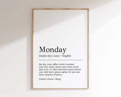 Monday Definition Print Funny Office Decor Monday Wall Art Home Office ...