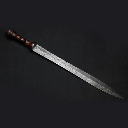 CUSTOM HANDMADE DAMASCUS STEEL ROMAN GLADIUS SWORD WITH COW LEATHER ...
