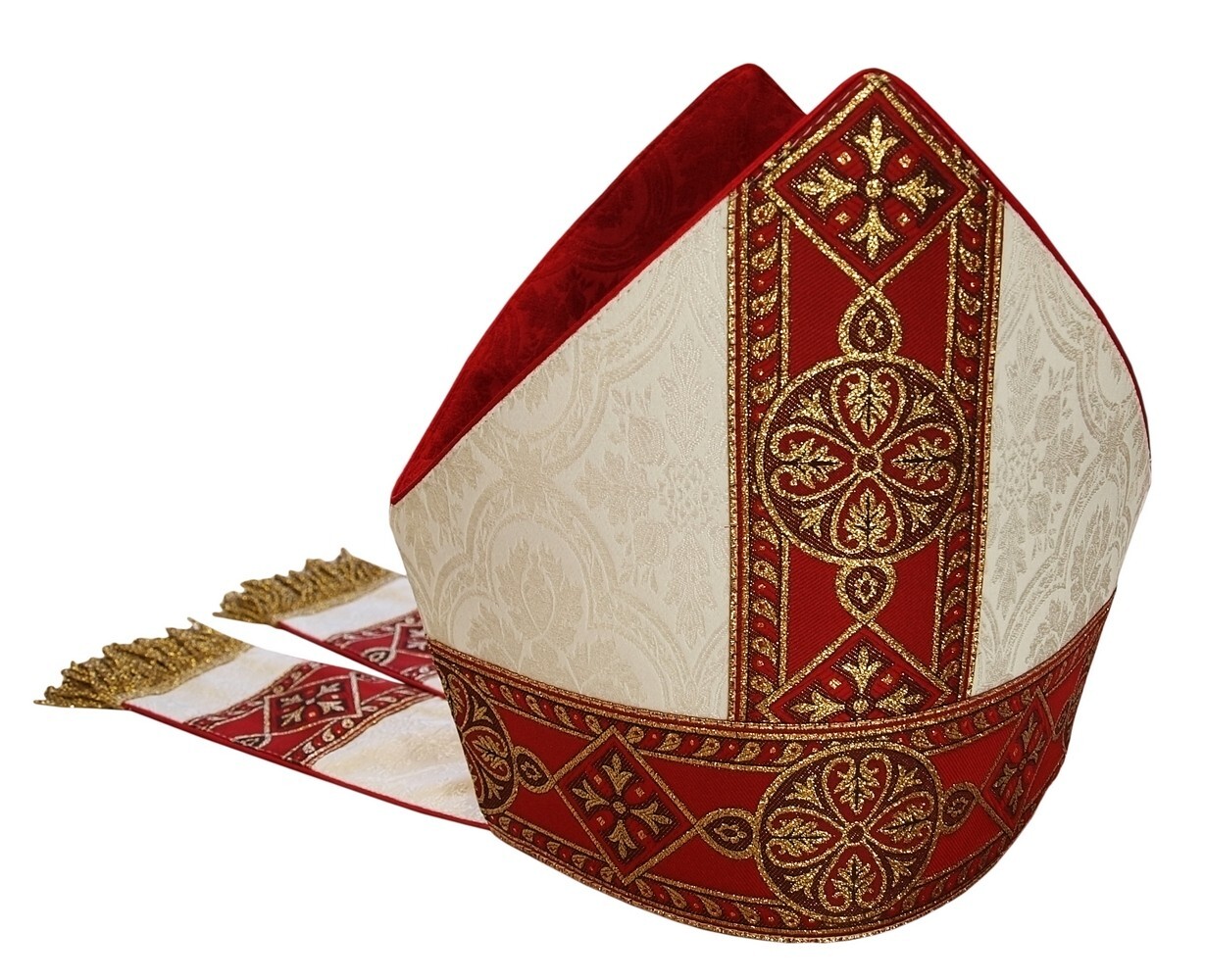 Cream/red Bishop's Miter Mitre Vestment Crème Mitra Crema/roja Crema ...