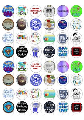 48 MINI HAPPY BIRTHDAY DAD CUPCAKE TOPPERS ICED ICING FAIRY CAKE BUN ...