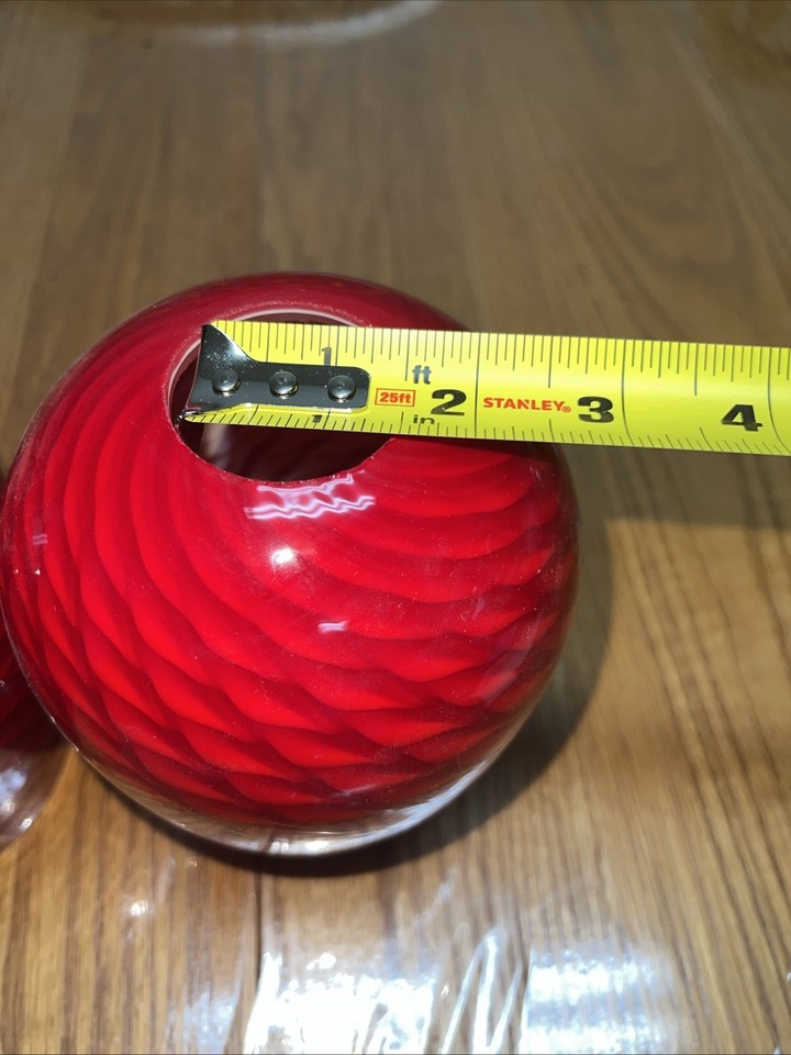 2 MURANO-STYLE HANDBLOWN RED & WHITE GLASS PENDANT LIGHT SHADES~SCALE ...