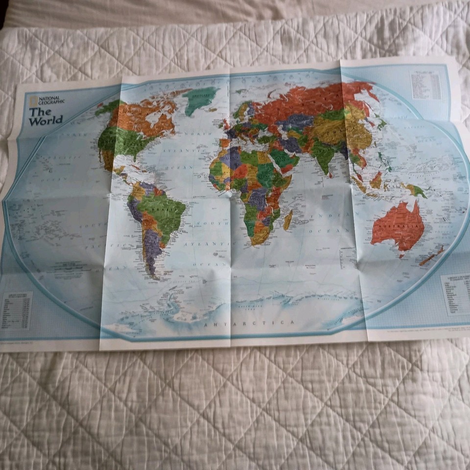 4 MAPS- 2 VTG 1950s 50"x 28" MAPS -THE WORLD & THE US + 2006 WORLD & US ...
