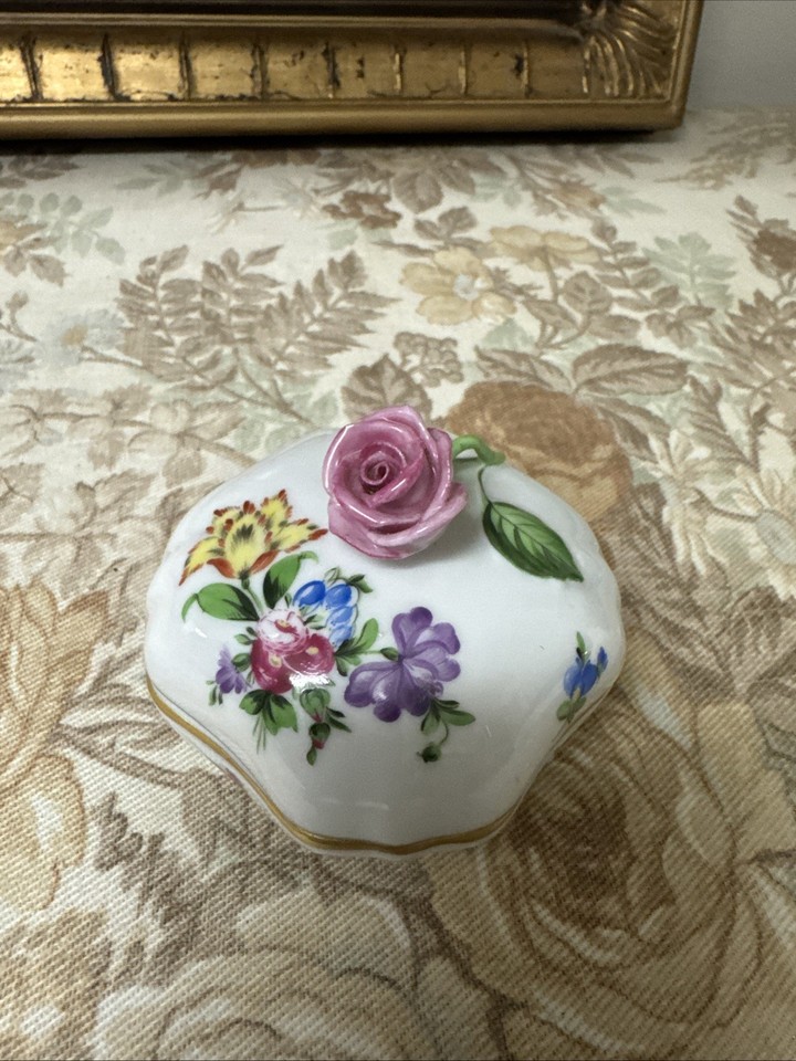 Herend Rothschild - Hand Painted Covered Square Trinket Box - Rose ...
