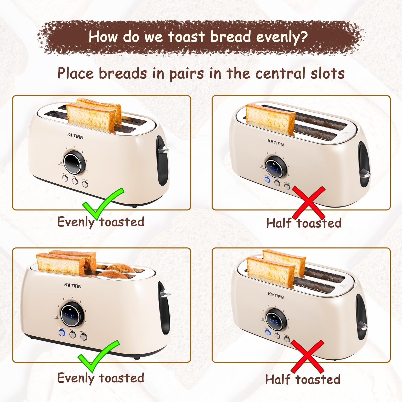 Toaster 4 Slice Retro Long Slot Toasters With Countdown Timerstainless ...