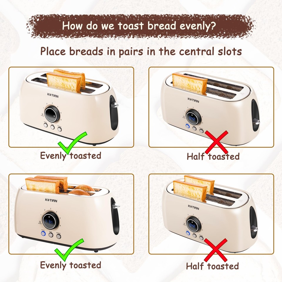 Toaster 4 Slice Retro Long Slot Toasters With Countdown Timerstainless ...