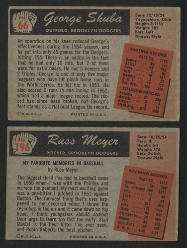 1955 BOWMAN AUTOGRAPHED BROOKLYN DODGERS BASEBALL CARDS GEORGE SHUBA ...