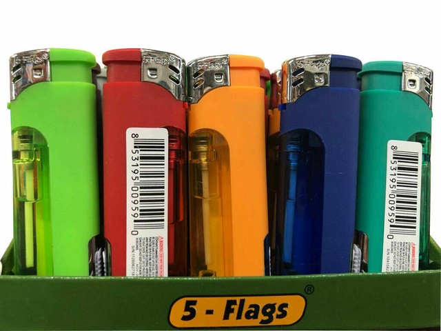 (7 Pack) 5-Flags Refillable Butane Flame AST Lighter (Colored LED ...