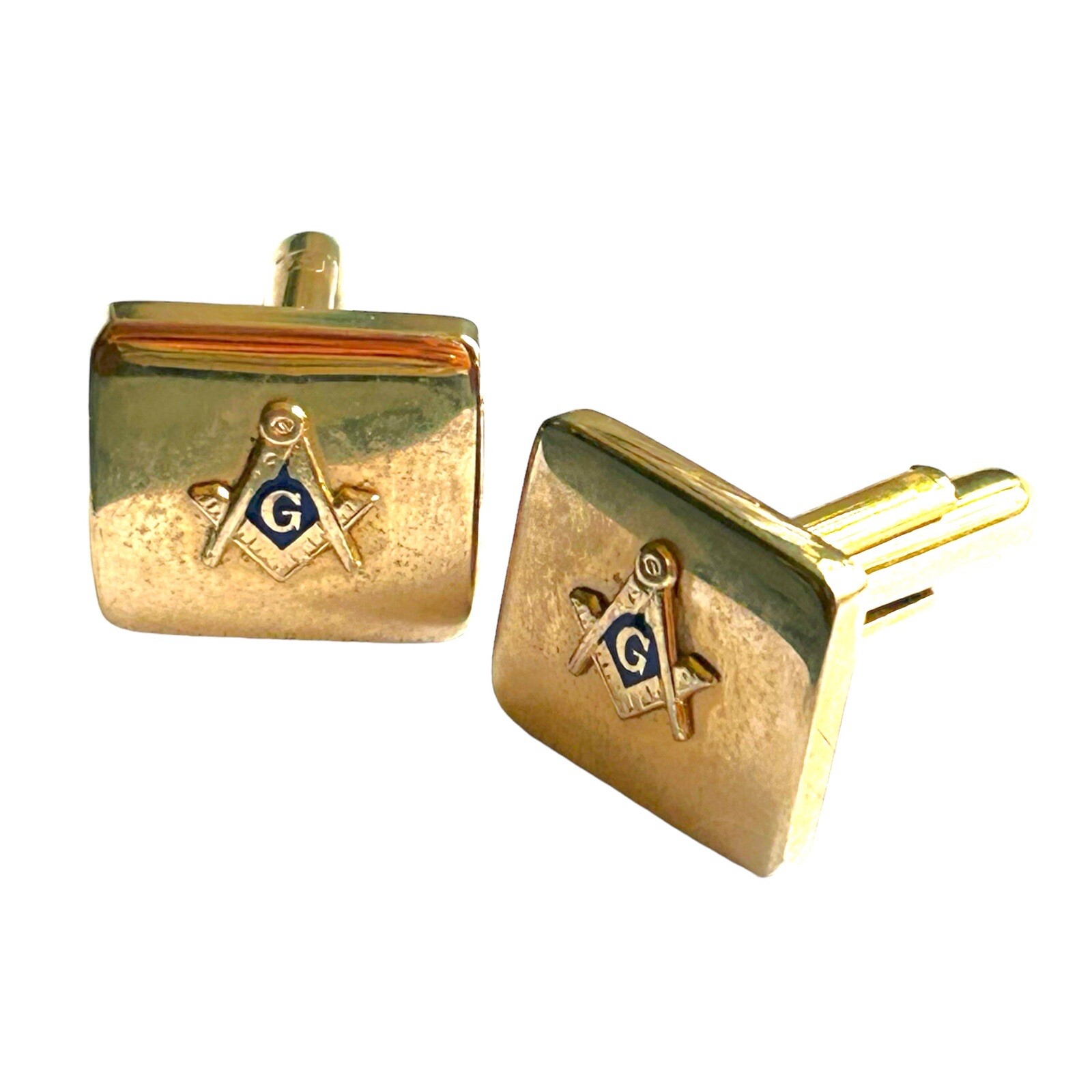 Vintage Masonic Freemason Gold Tone Cufflinks - Gem