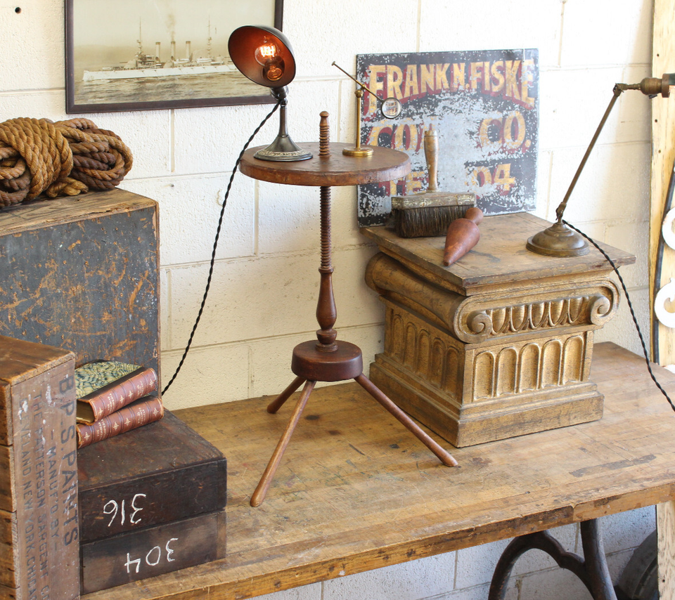 c.1700s Antique Primitive Candle Table Night Stand Bedside Wooden ...