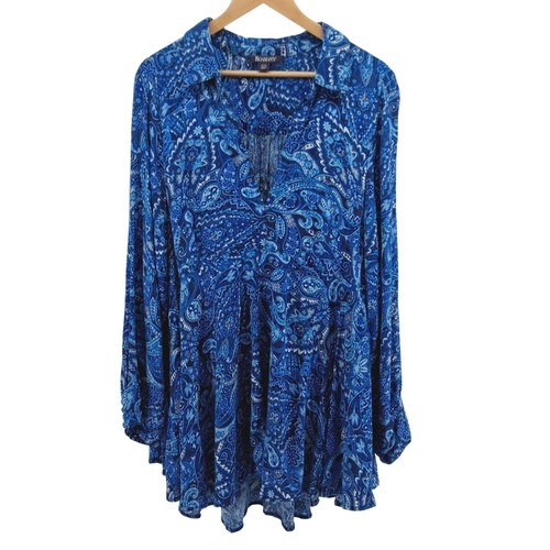 Roamans Blue Paisley Boho Tunic Top Plus Sz 26W Western Cowgirl ...