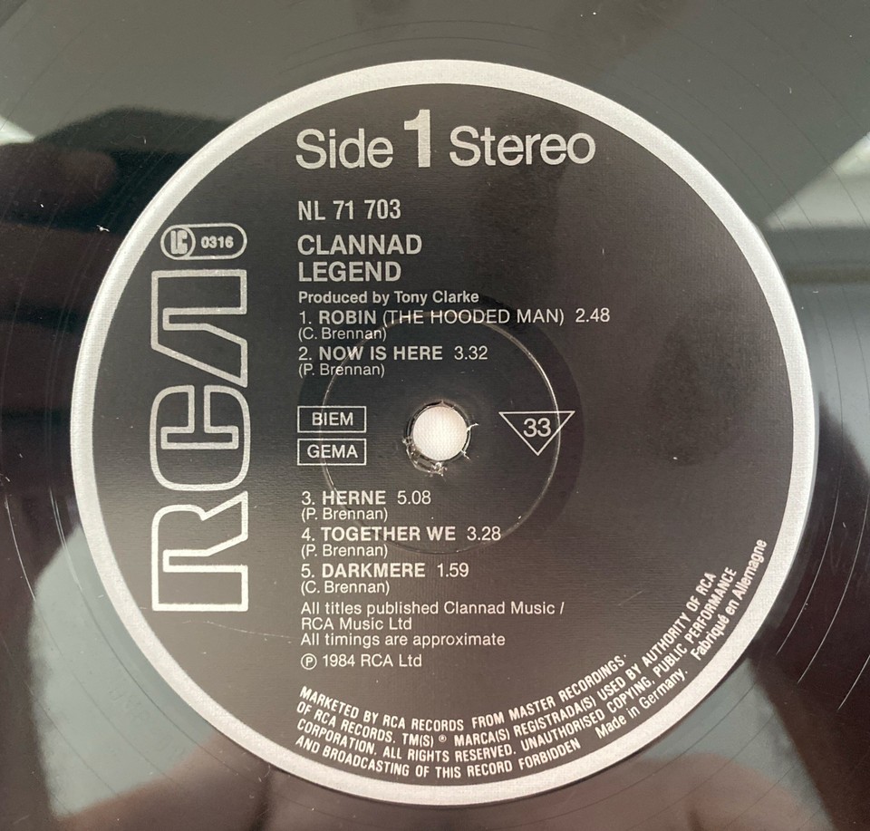 Clannad - Legend Vinyl LP Record Reissue Germany NL71703 RCA 1988 Ex ...