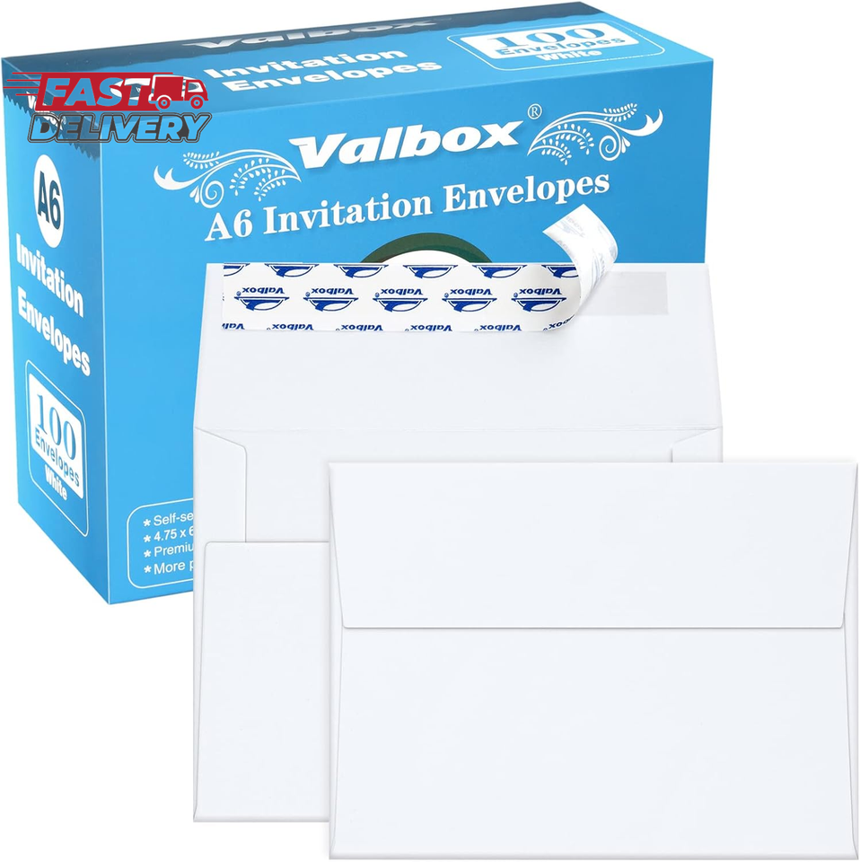 Valbox 100 Qty A6 Envelopes Self Seal 6.5 X 4.75" White Kraft Paper ...