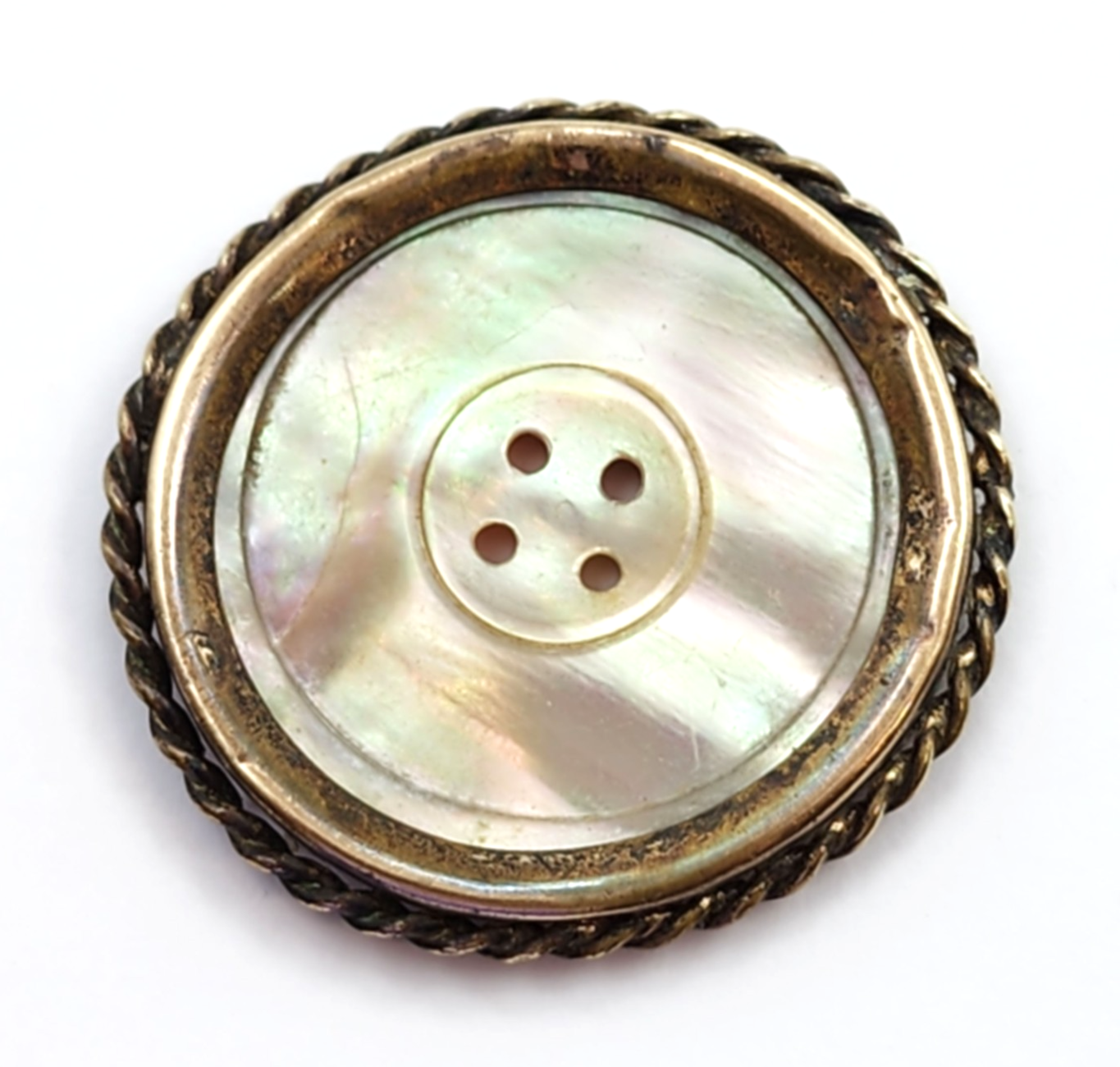 Large Antique Mother of Pearl Shell MOP Button Mounted in Brass ~ 1-7/ ...