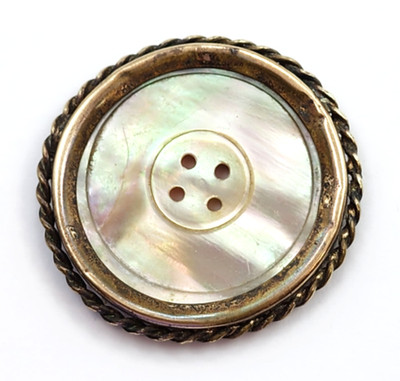 Large Antique Mother of Pearl Shell MOP Button Mounted in Brass ~ 1-7/ ...