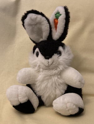 Vintage Dan Dee Bunny Rabbit Black White Stuffed Plush 7” Carrot Brown ...