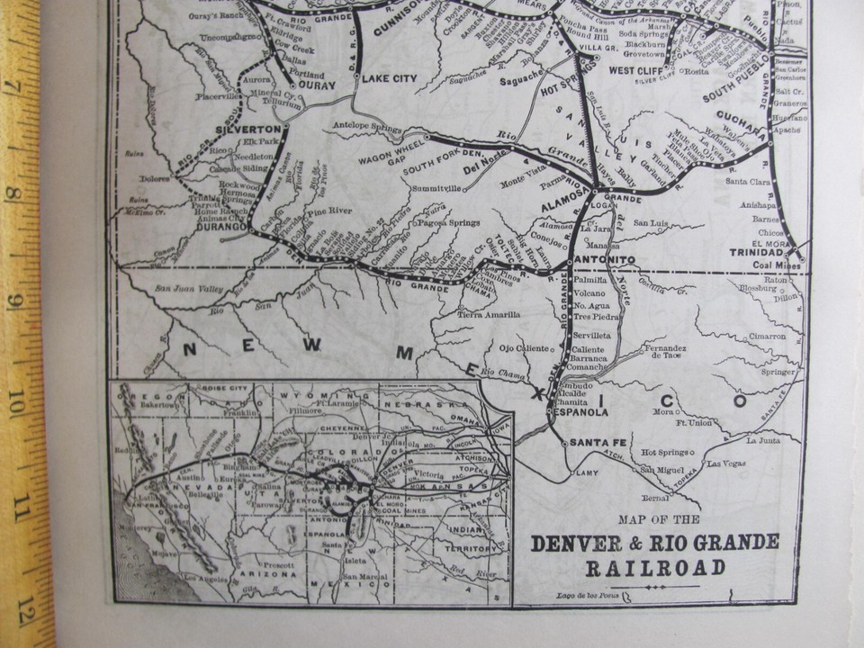 1890 NOV DENVER & RIO GRANDE RAILROAD ORIGINAL SYSTEM MAP COLORADO NEW ...