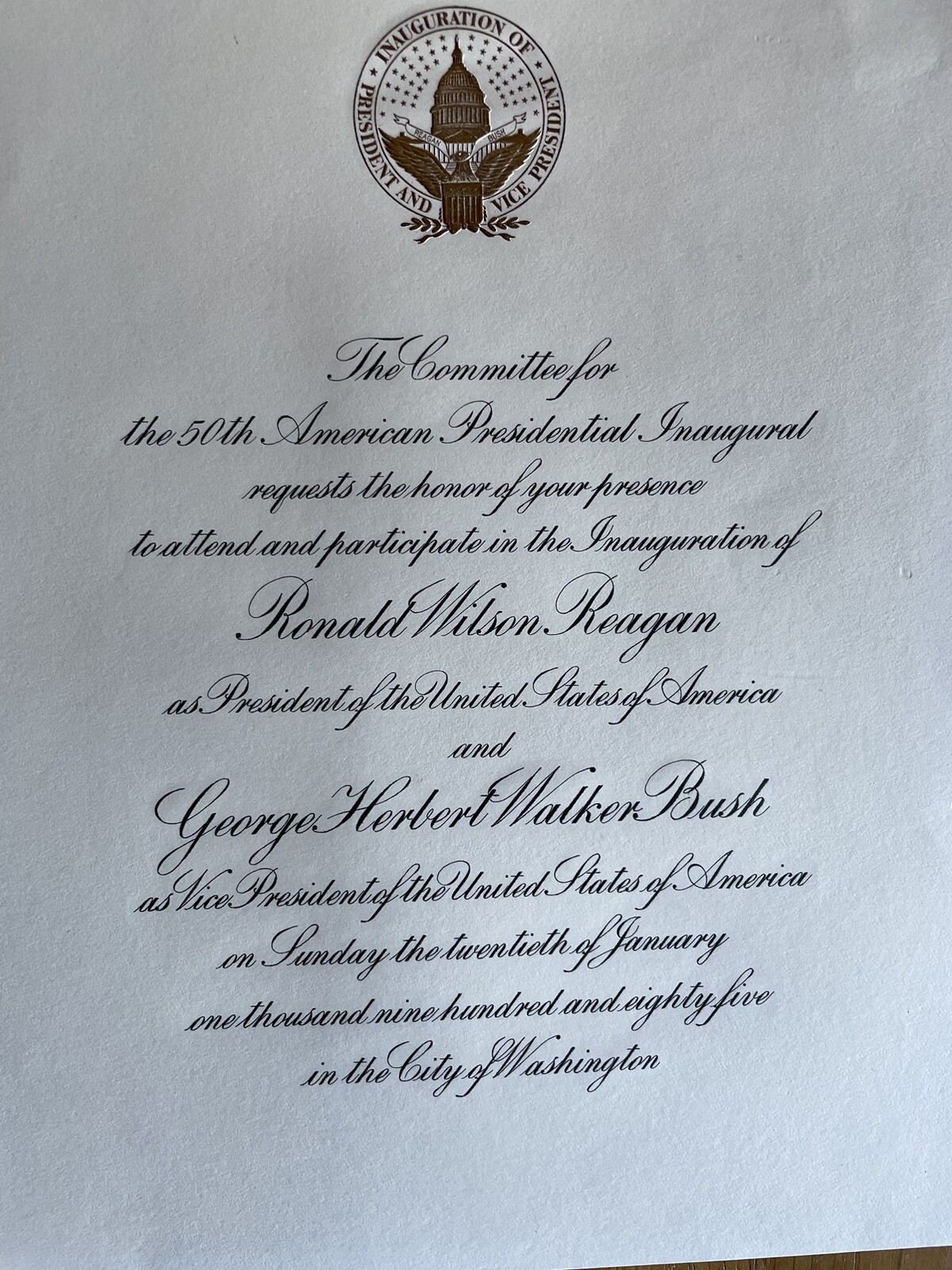 1985 Presidential Inauguration Invitation President Reagan Bush ...