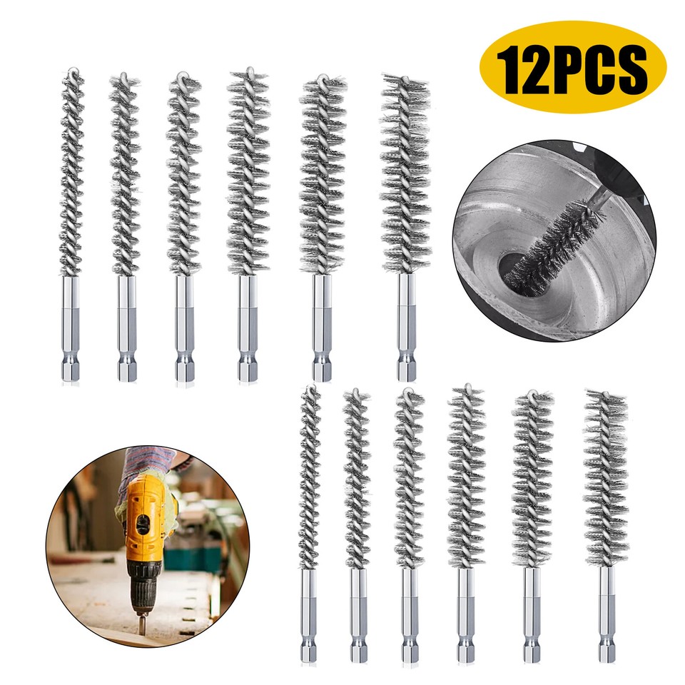 Stainless Steel Wire Bore Brushes 1/4" Hex Shank for Power Drill ...
