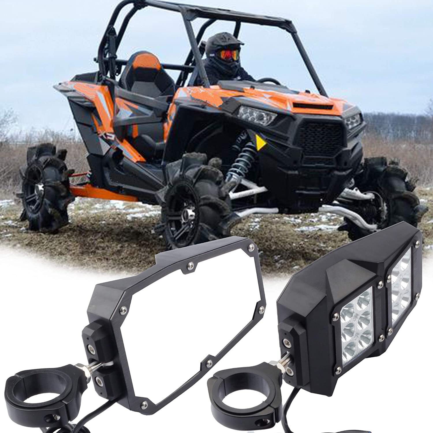 UTV Rear Side View Mirrors w/ LED Spot Lights 1.75"-2" For Can-Am ...