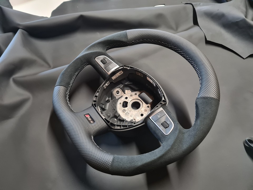 Steering Wheel AUDI A4 B7 S4 RS4 A4 B8 S6 Flat Bottom THICK Alcantara ...
