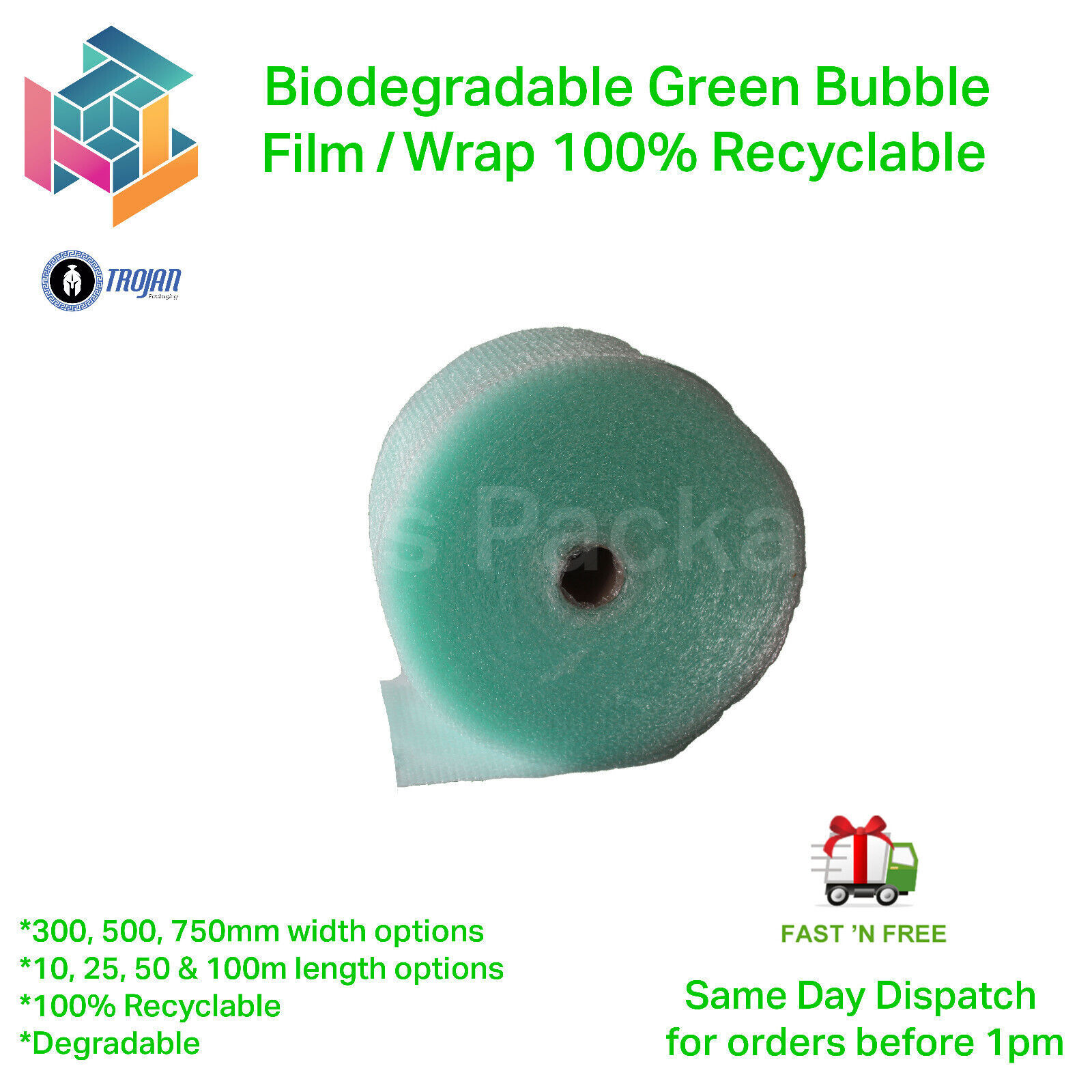 Biodegradable Green Bubble Film Wrap Rolls Small Eco Friendly 100% ...