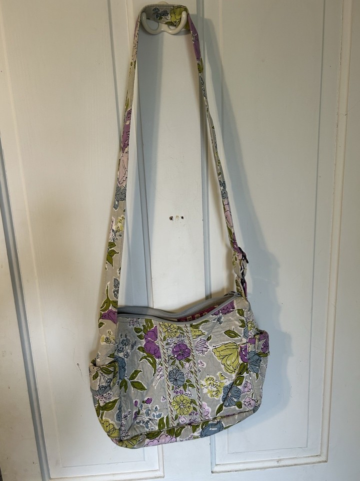 Vera Bradley Medium Green Purple Floral Cotton Purse With Adjustable ...