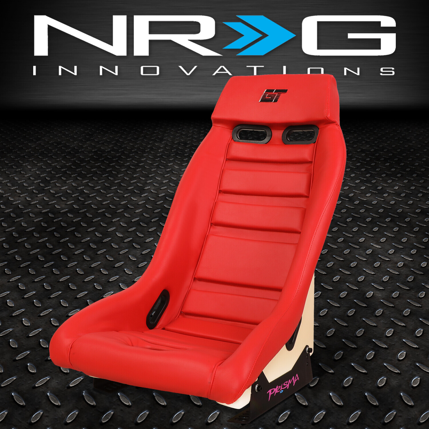 NRG PRISMA RED VEGAN LEATHER GT STARDUST OFF-WHITE FIXED BACK BUCKET ...