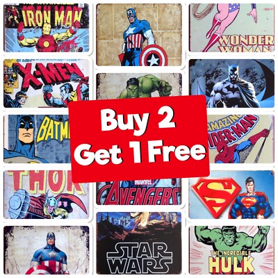Superhero Vintage/Retro Metal plaque - Marvel DC Avengers Tin Sign Wall ...