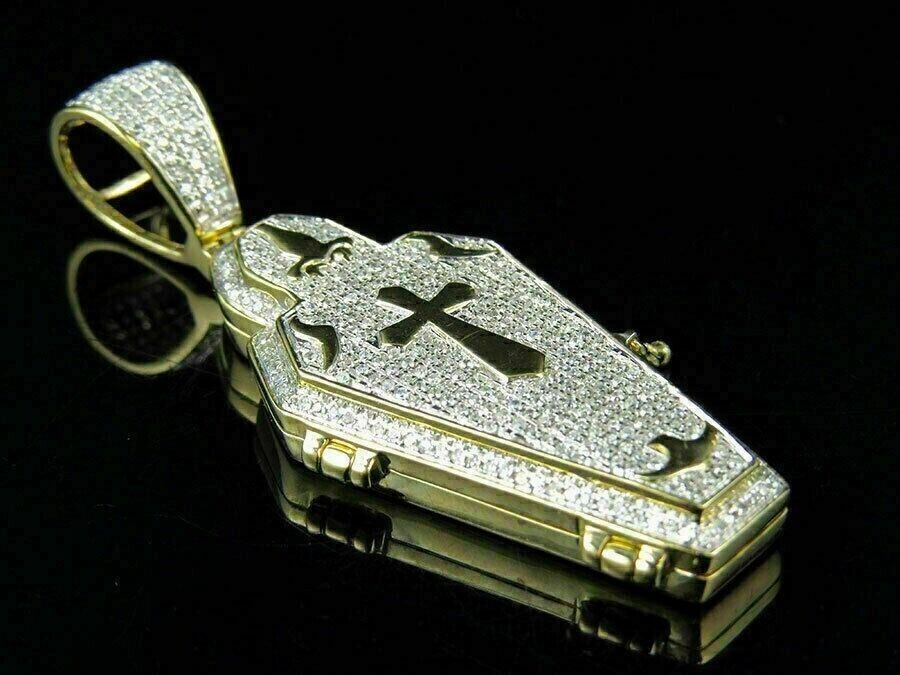 2Ct Round VVS1 Moissanite RIP Box Casket Pendant 14K Yellow Gold Silver ...