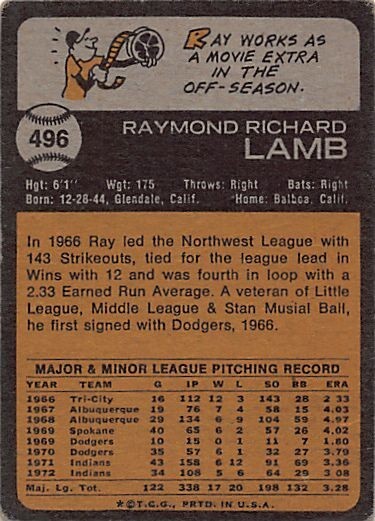 1973 Topps #496 Ray Lamb VG/VGEX p2s-20123 | eBay