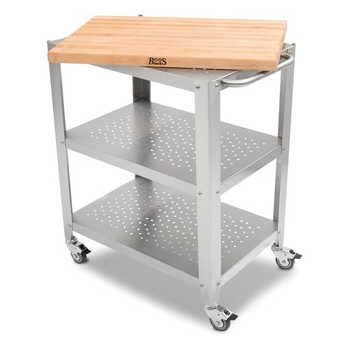 John Boos Culinarte Stainless Steel Kitchen Cart W/ Removable Maple ...