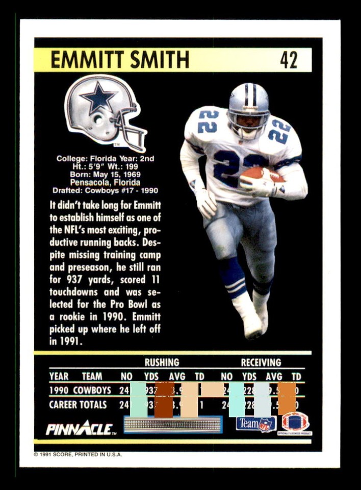 1991 Pinnacle #42 Emmitt Smith Sharp Corners, Clean Surface | eBay