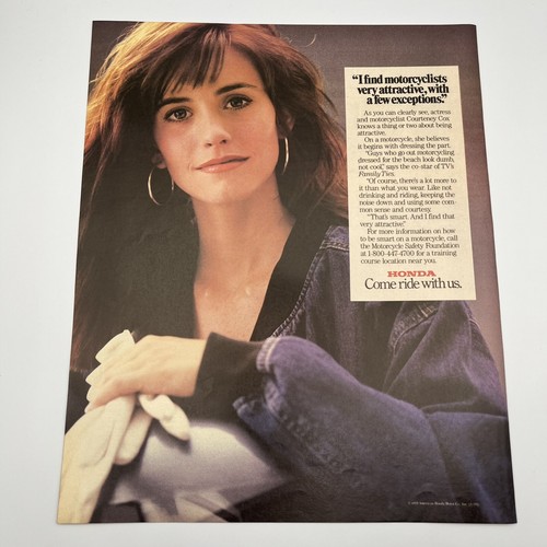 Honda Motorcycles Courtney Cox 1989 Vintage Print Ad 10"x12" come ride ...