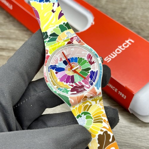 NEW LIMITED Swatch FLOWERFOOL Multicolor Floral Print Silicone Watch ...