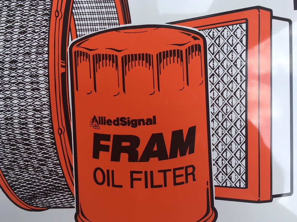 Vintage NOS Fram Oil Air Filter Sign Metal Dealer Display Gas Shop Hot ...