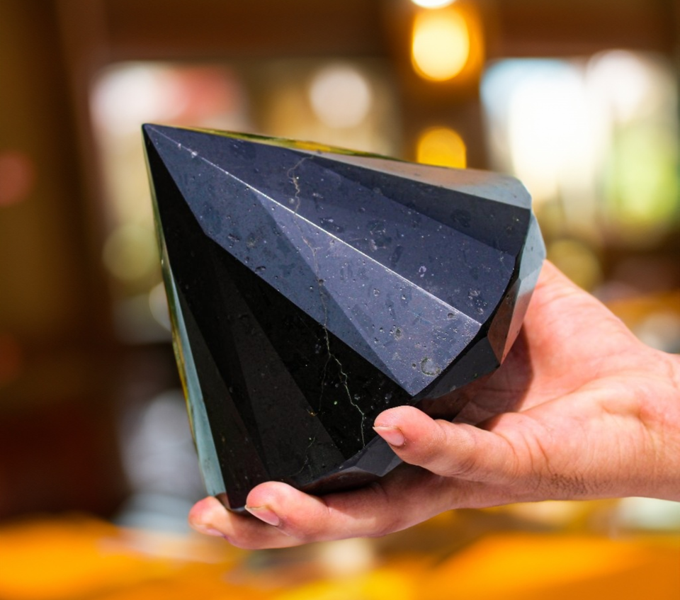 150MM Black Tourmaline Schorl Crystal David Hexagon Pyramid Diamond ...