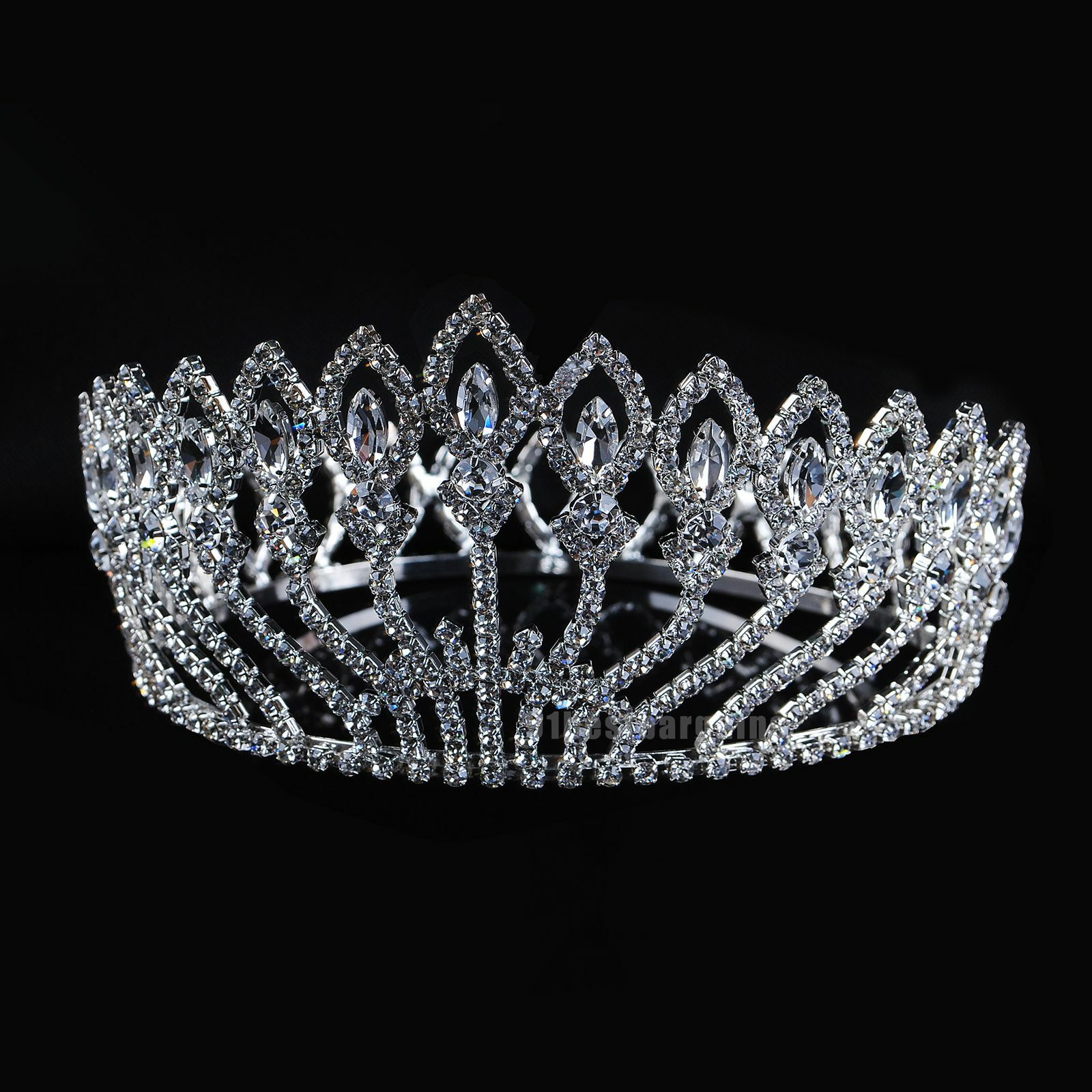 Stunning Full Round Tiara Crown Rhinestones Crystal Pageant Wedding ...