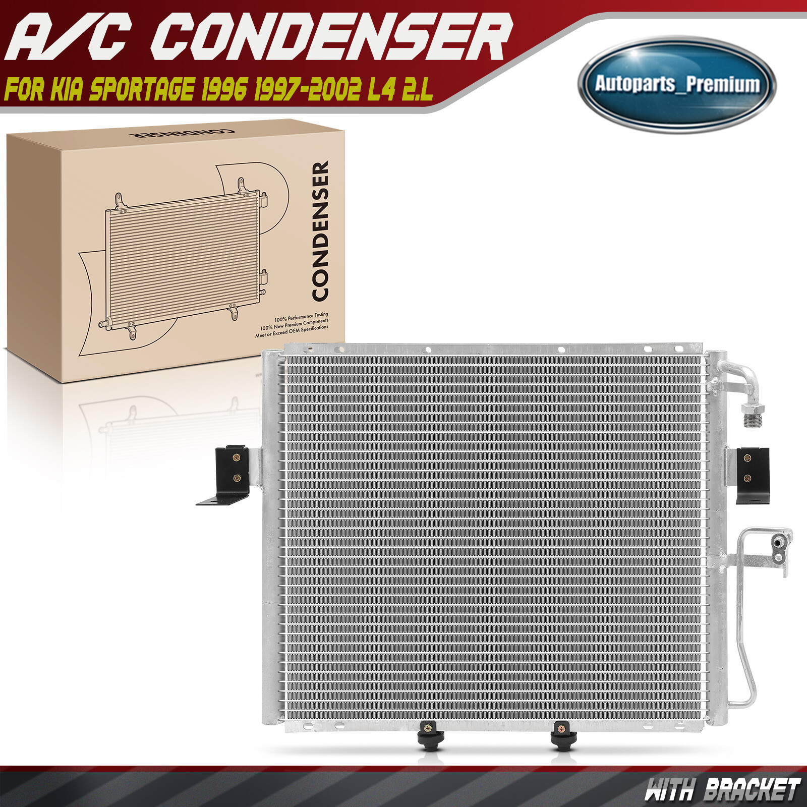 A/C Condenser with Bracket for Kia Sportage 1996 1997-2002 L4 2.0L From ...