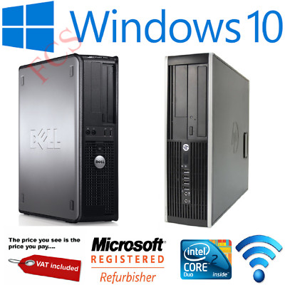 Dell/hp Desktop PC Windows 10 Computer Core 2 Duo Tower 4GB RAM 250GB ...