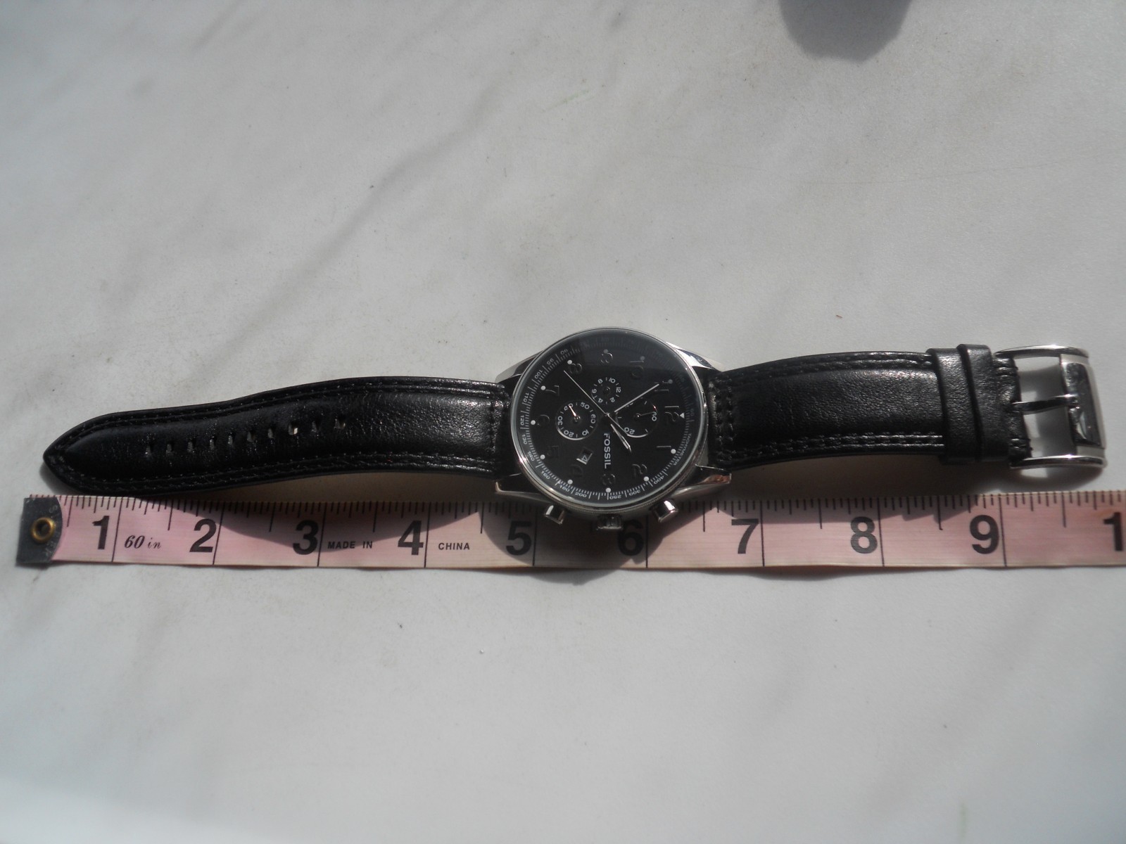 Fossil chronograph men's blk leather band.quartz Analog & battery watch ...