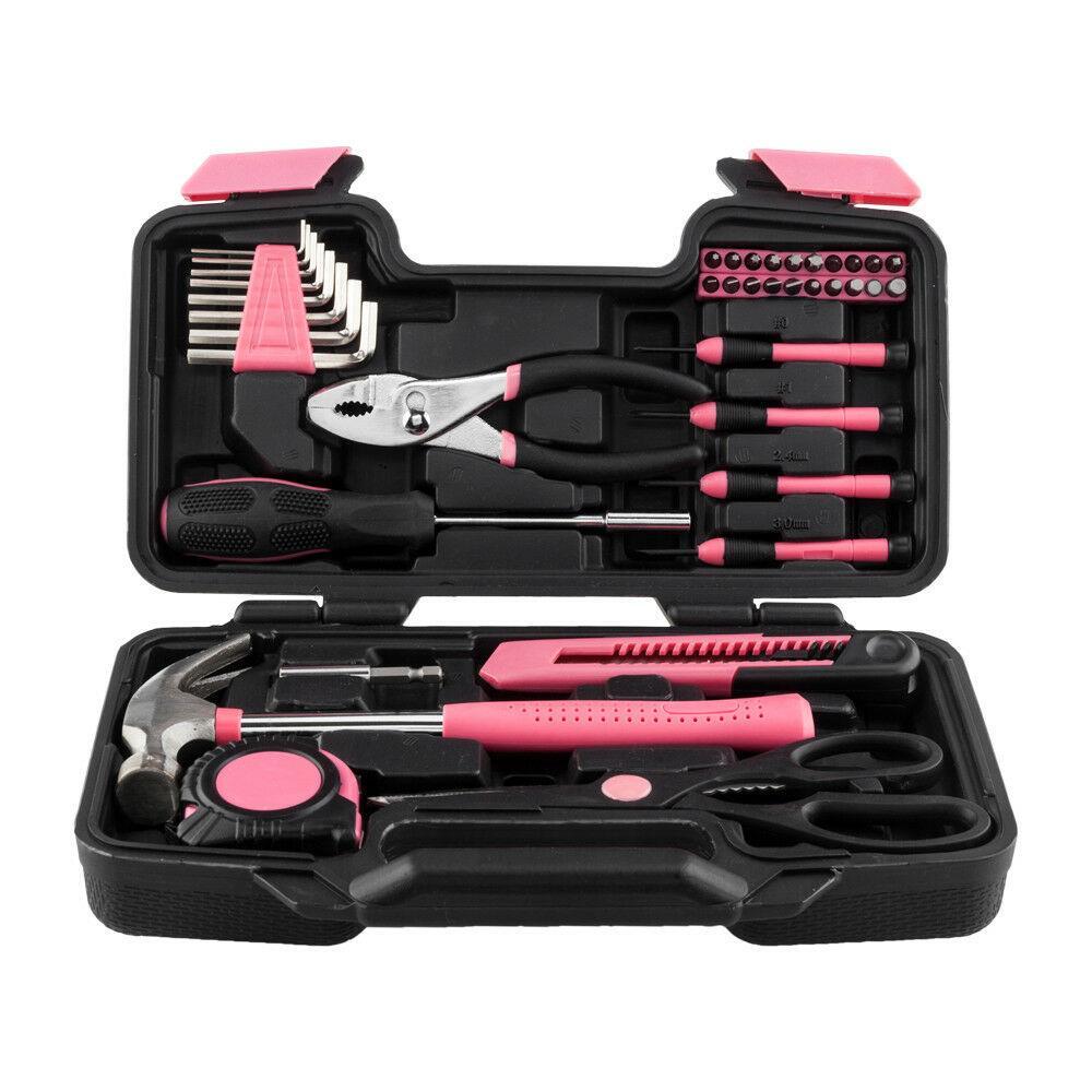 NEW 39pcs Pink Tool Set Household Tools Kit Box Mechanics Women Ladies ...