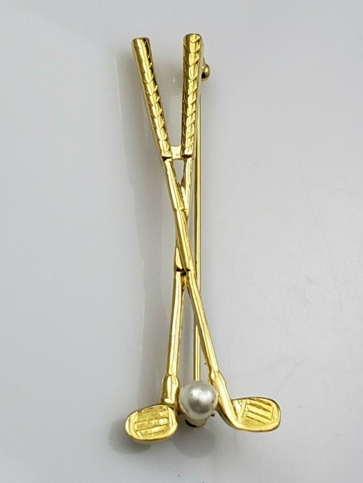 Golf Ball and Putter Clubs Brooch Pin Gold Tone Faux Pearl Golfing ...