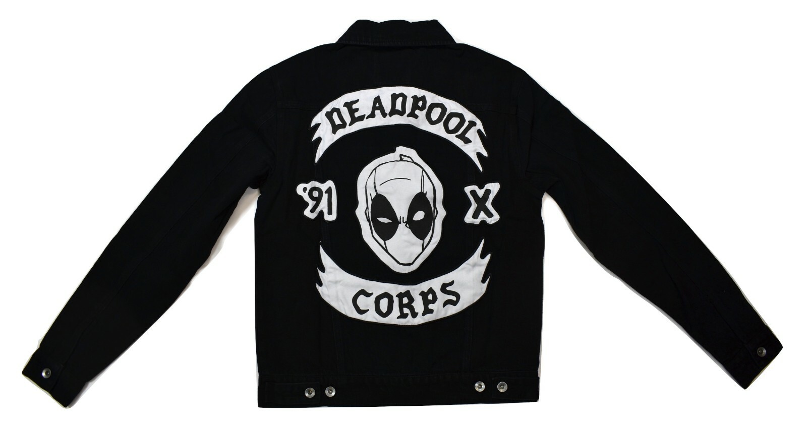 Marvel Mens Deadpool Corps Mercs For Money Black Denim Jacket New Small ...