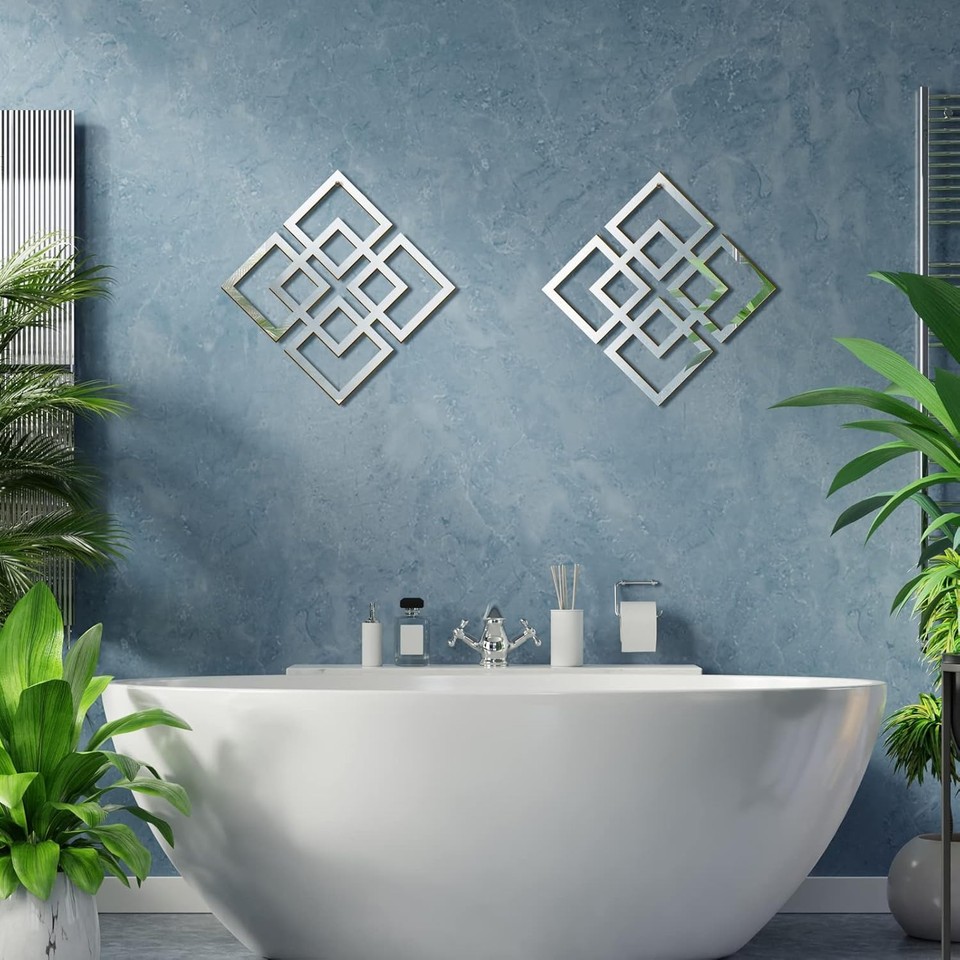 Wall Mount Home Mirror, 2 Pieces Silver Square Decorative Mirror, 11 ...